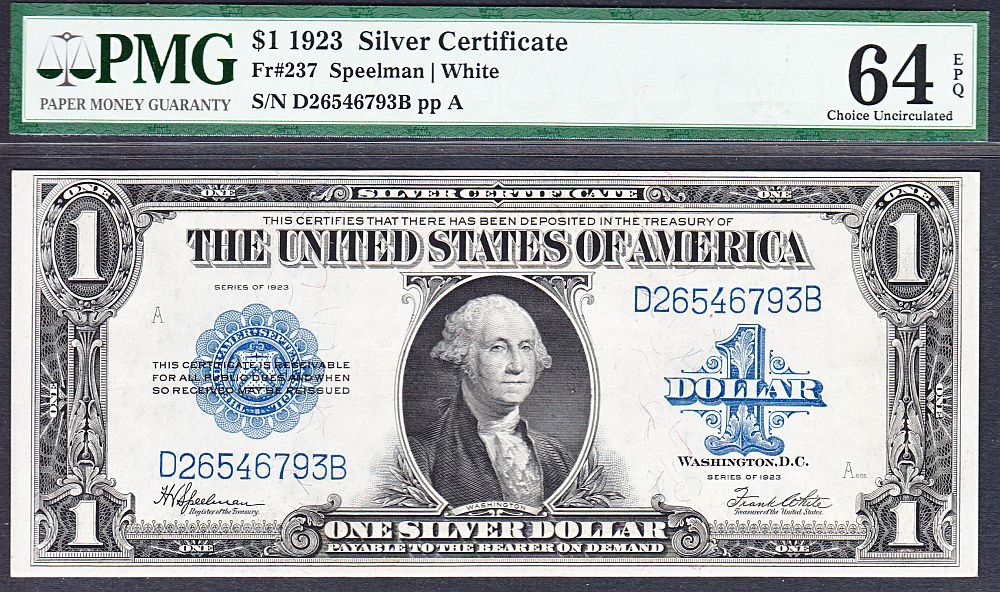 Fr 237 1923 1 Silver Certificate Ch Cu Pmg64 Epq